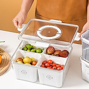 Quincry Fridge Organizer with Lids，Stackable Refrigerator Organizer Bins, Removable Containers for Food and Storage，For Fruit,Refrigerator Tissue,Vegetables,Food And Beverages (4 Compartments-White)