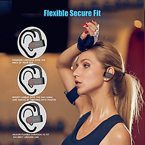 Duola Bluetooth 5.0 Earbuds with Ear Hook, Sport Wireless Headphones, Noise-Cancelling, 8 Hours Playtime, High Stereo-Sound Quality, Compatible with iOS/Android/Windows, Black