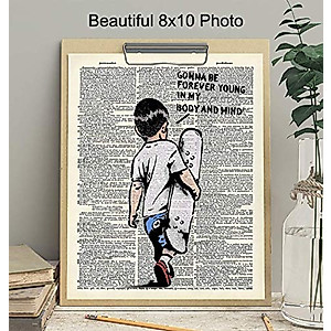 Banksy Skateboard Motivational Upcycled Dictionary Wall Art - Inspirational Graffiti, Urban Street Art Poster Print - Home Decor for Nursery, Kids or Boys Room - Great Gift - 8x10 Photo