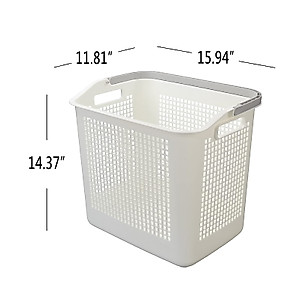 Ggbin 4 Packs Plastic Laundry Hamper with Handles, 35 L Laundry Baskets for Dirty Clothes, White