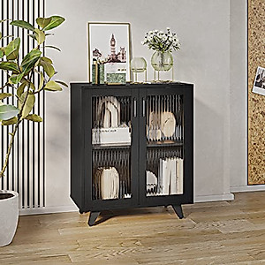 Panana Kitchen Buffet Server Table Accent Sideboard Cupboard Server Buffet Console Table with Doors Cabinet(27inch, Black)