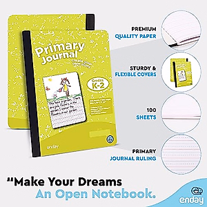Enday Primary Journal Grades K-2, Primary Writing Journal, Half Page Ruled Primary Journal Composition Notebook for Kids, 100 Sheets kids Notebook, in Pink, Green, Red (6 Pack)