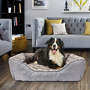 FURTIME Dog Bed for Large Medium Small Dogs Soft Washable Pet Bed Orthopedic Dog Sofa Bed Breathable Rectangle Sleeping Bed Anti-Slip Bottom(35'', Grey)
