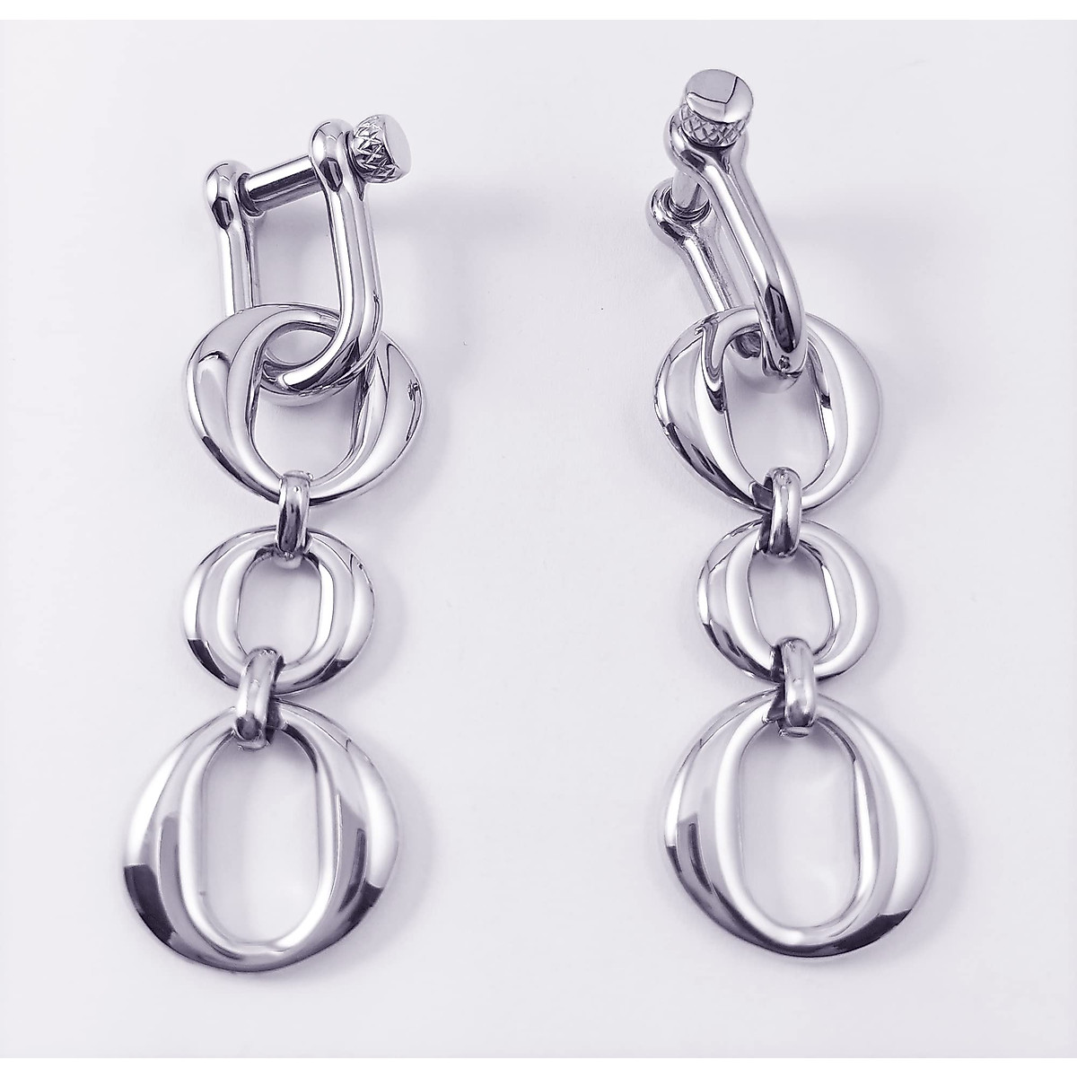 DEWGEM Hoops Dangling Plugs Link Dangle Ear Gauges for Ear Tunnels Stainless Steel Dangling Plugs and Tunnels Ear Stretching Kits Dangle Gauges Ear Plugs for Women Size 6G(Silver & Links)