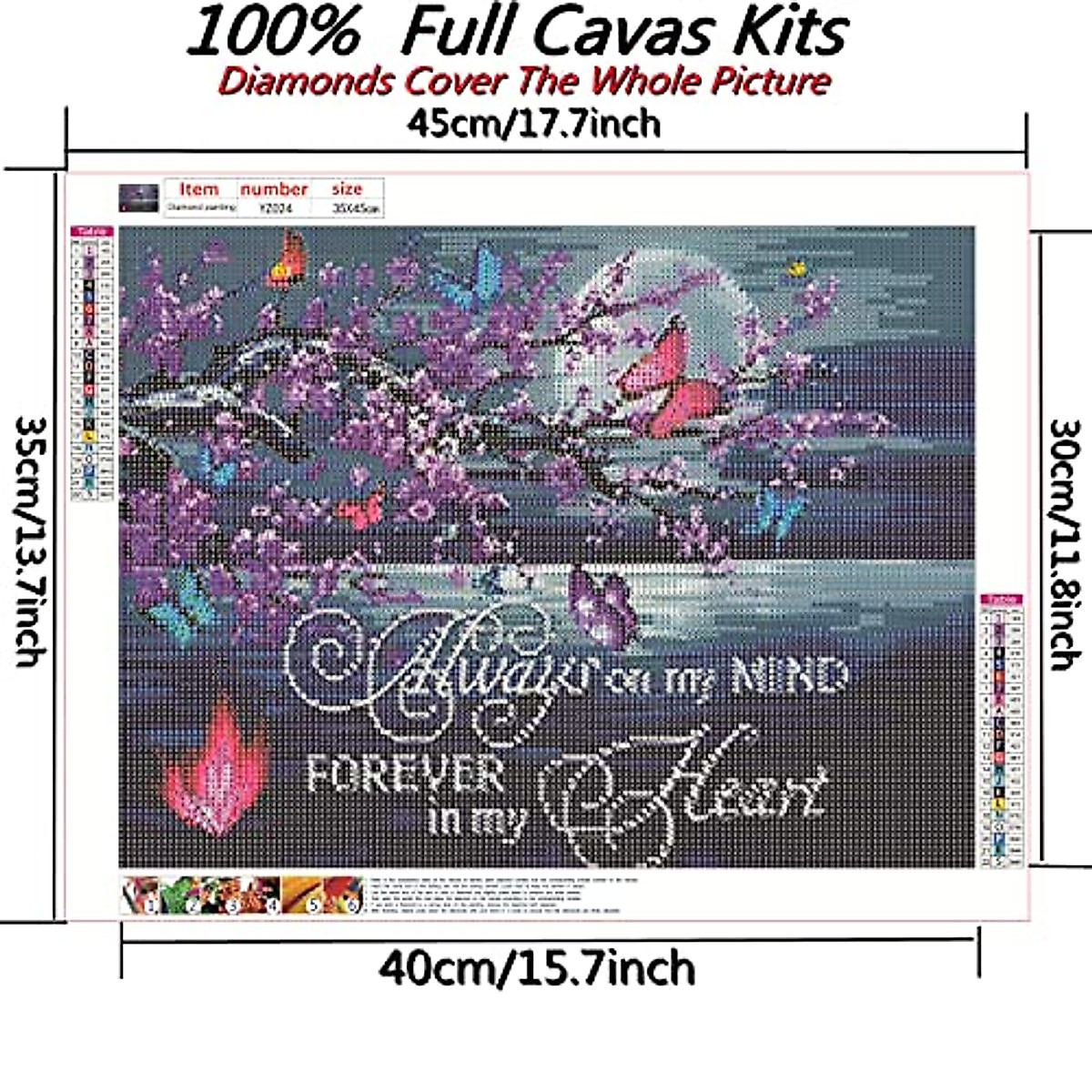 5D Diamond Painting Kits for Adults and Kids, Rhinestone Diamond Arts Kits for Beginners ， DIY 5D Diamond Painting Used for Home Wall Decor Gift Moon Butterfly (14X18 inch)