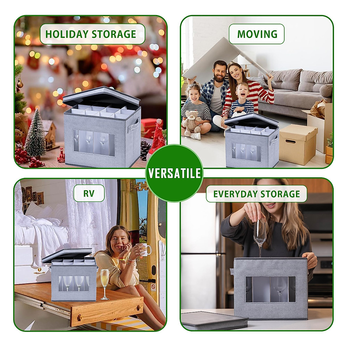 VENO 2 Pack Champagne Flutes Storage Box w/ Lid, Handles, Stemware Transport and Protection, China Storage Containers, Glassware Moving Boxes, Packing Supplies, Cardboard Dividers for 12 Glasses (Champagne Flute – set of 2)