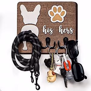 WOODAMORE Farmhouse Key Holder Wall Mount - Dog Leash Holder for Wall, Cute Key Hooks for Wall Decorative, Dog Leash Hooks for Keys, Wooden Dog Leash Hanger Organizer, Home Key Holder for Wall