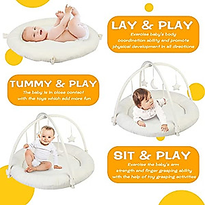 Beright Baby Gym, Baby Play Gym with Movable and Detachable Hoops, Baby Activity Center with Hanging Out Toys in Shape of a Moon and Stars, Perfect Newborn Toys