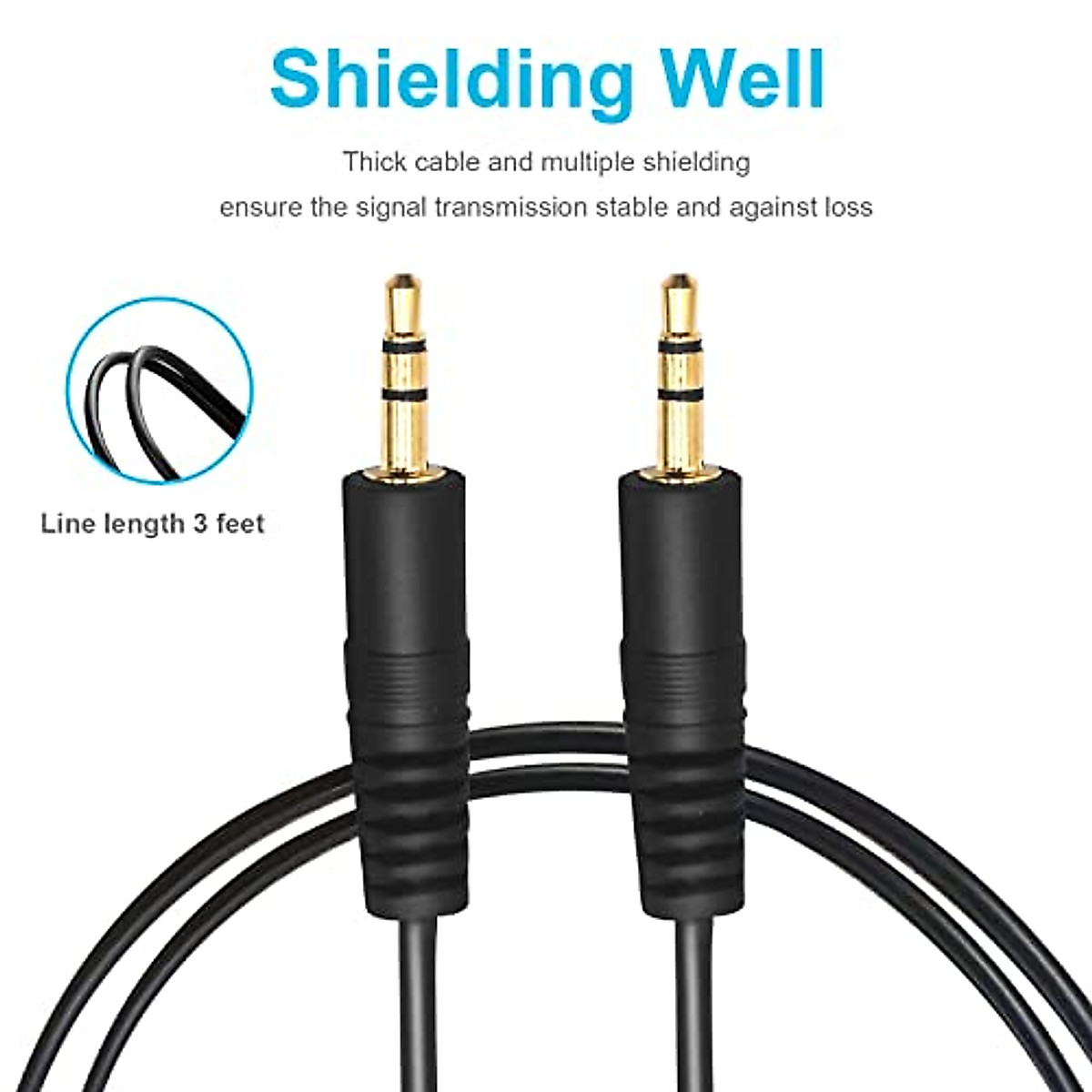 Grenf 3.5mm Male to Male Stereo Audio Cable for Headphones Car Home Stereo Speakers Tablet Compatible iPhone iPad iPod Echo More - 3FT
