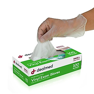 Dealmed Vinyl Exam Gloves – 100 ct. Small Medical Gloves, Disposable Gloves, Non-Irritating Latex Free Gloves for a First Aid Kit and Medical Facilities