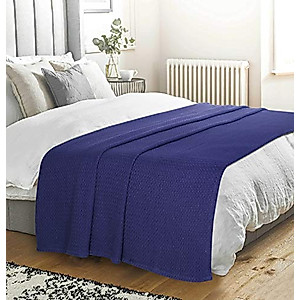Elvana Home 100% Cotton Bed Blanket, Breathable Bed Blanket Queen Size, Cotton Thermal Blankets Queen, Perfect for Layering Any Bed for All Season, Navy Blue