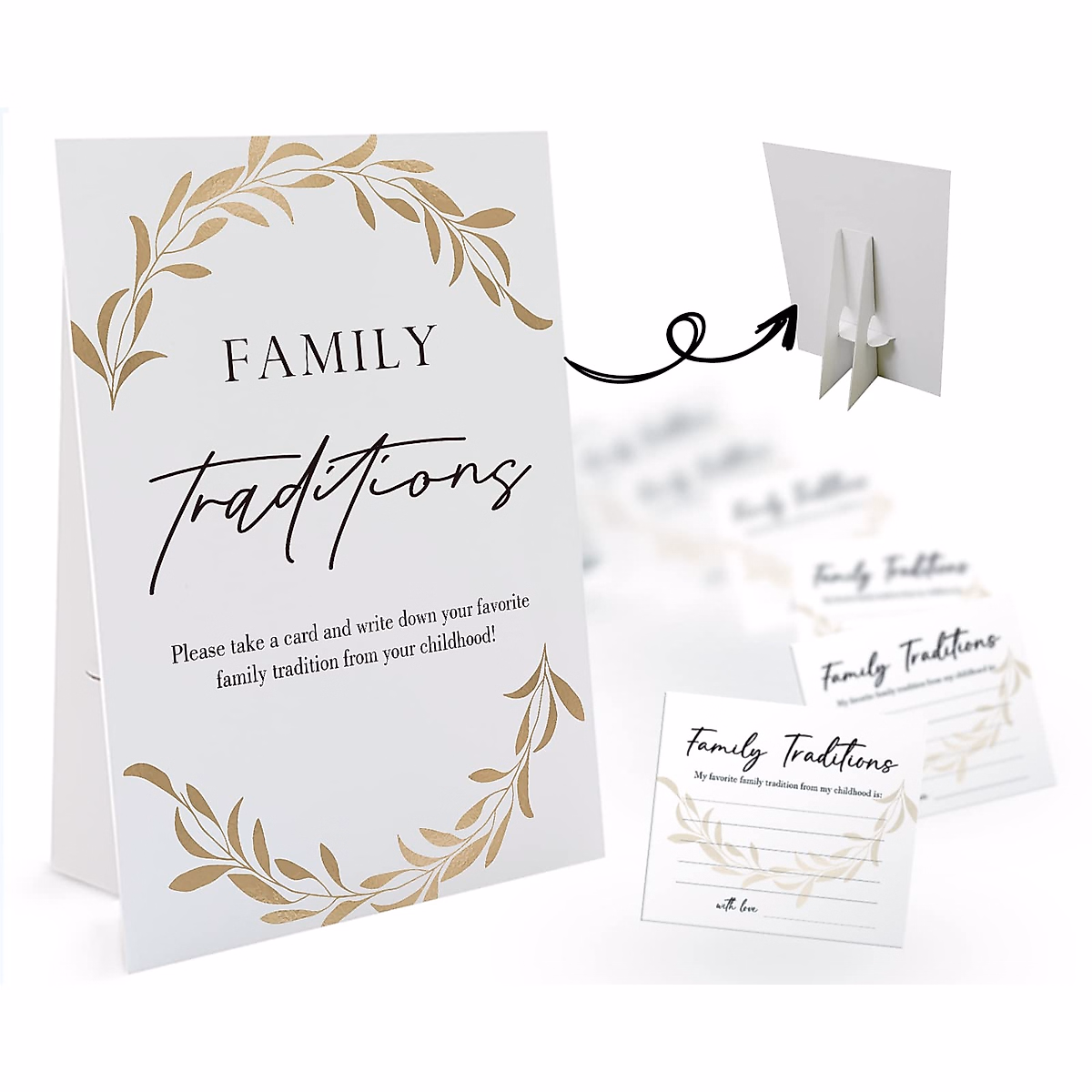 Golden Leaves Theme Favorite Family Traditions Baby Shower Games Set(1 Sign and 20 Cards), Games for Baby Shower, Wedding Shower, Bridal Shower, Game Night, Gender Reveal, Family Day Decorations 21