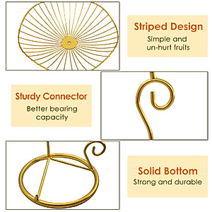 BUDO Metal Fruit Basket, 3-Tier Decorative Fruit Bowl, Wire Vegetables Snacks Metal Bowl Storage Trays Table Countertop, Modern Veggie Holder Stand for Home Kitchen Centerpiece, Gold