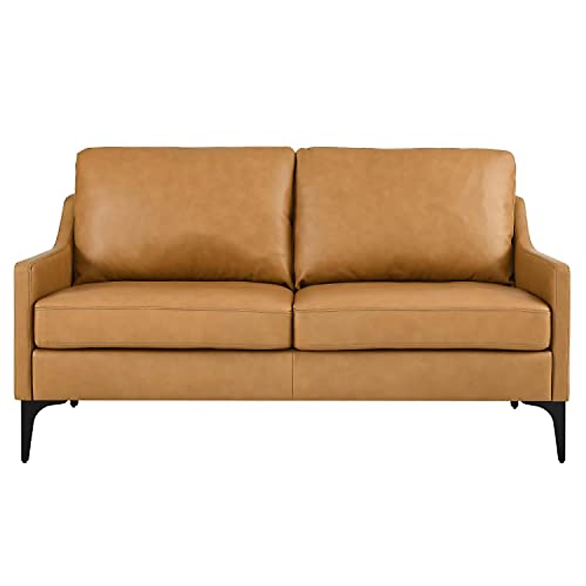 Modway Corland Modern Style Leather and Metal Loveseat in Tan