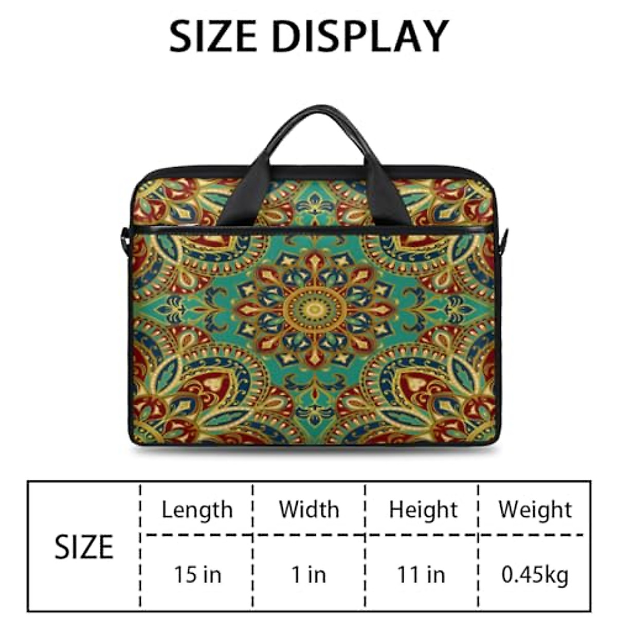 Embroidery Mandala Laptop Computer Bag Waterproof Shoulder Messenger Bag 13-15 inch Durable Laptop Tote Bag with Shoulder Strap Handle Lightweight Crossbody Briefcase