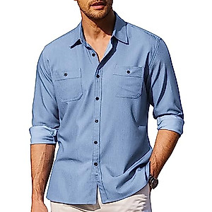 COOFANDY Mens Casual Dress Shirts Slim Fit Button Down Shirt with Two Chest Pockets Light Blue