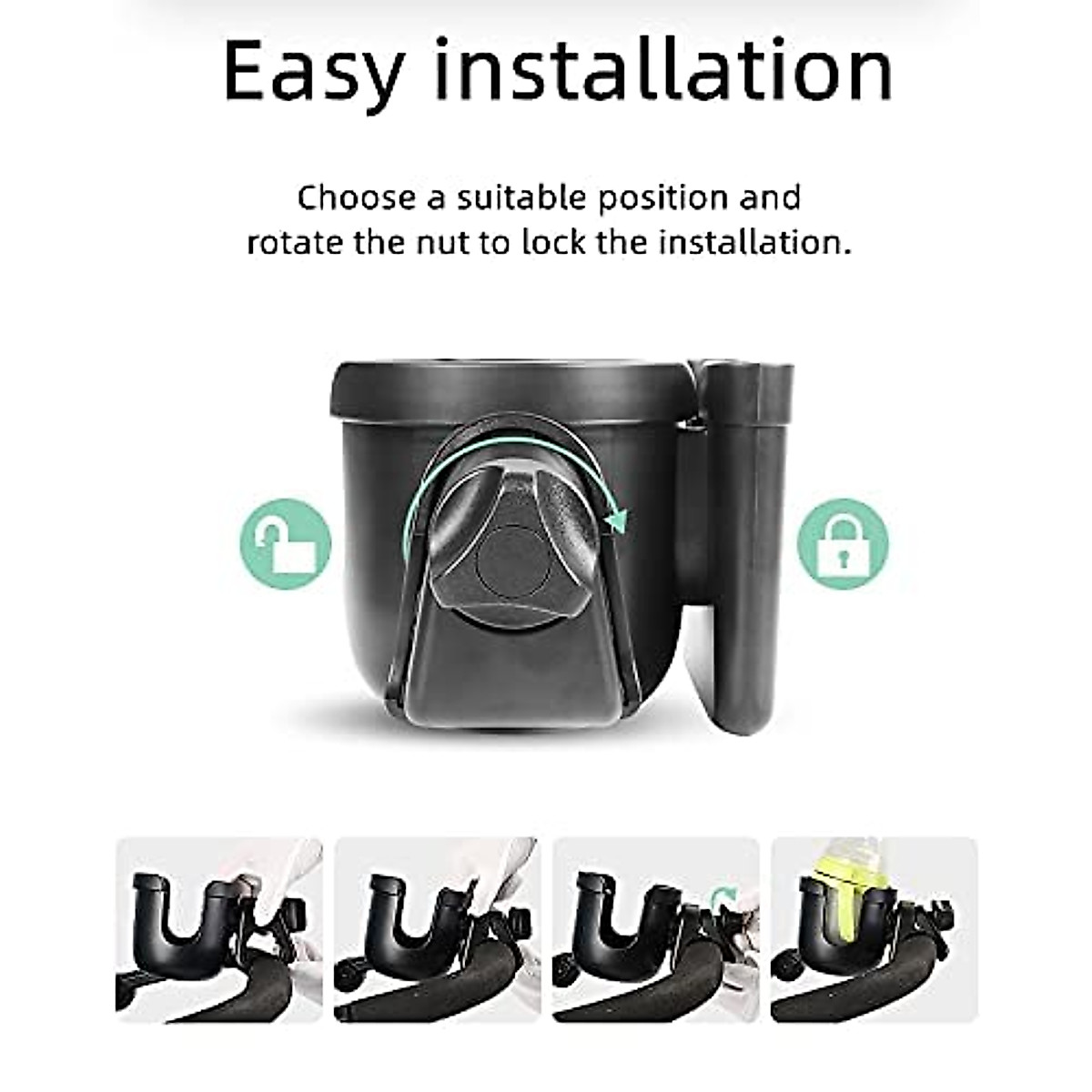 Babyfond Stroller Cup Holder with Phone Holder/Organizer, Universal Bike Cup Holder, 2-in-1 Bottle Holder for Stroller, Bike, Wheelchair, Walker, Pushchair, Scooter (Pink)