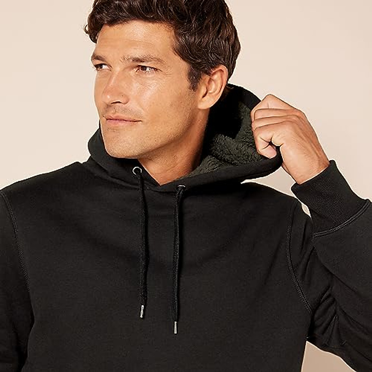 Amazon Essentials Men's Sherpa-Lined Pullover Hoodie Sweatshirt, Black, X-Large