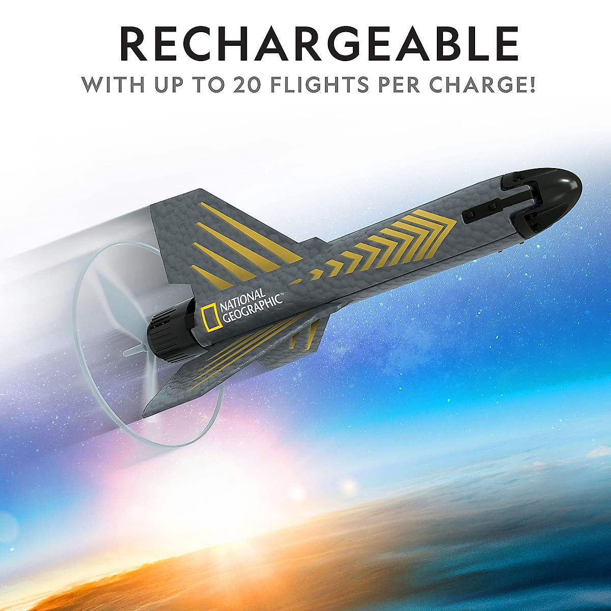 NATIONAL GEOGRAPHIC Rocket Launcher for Kids – Patent-Pending Motorized Air Rocket Toy, Launch up to 200 ft. with Safe Landing, Kids Outdoor Toys & Model Rockets, Gifts for Boys and Girls, Space Toys