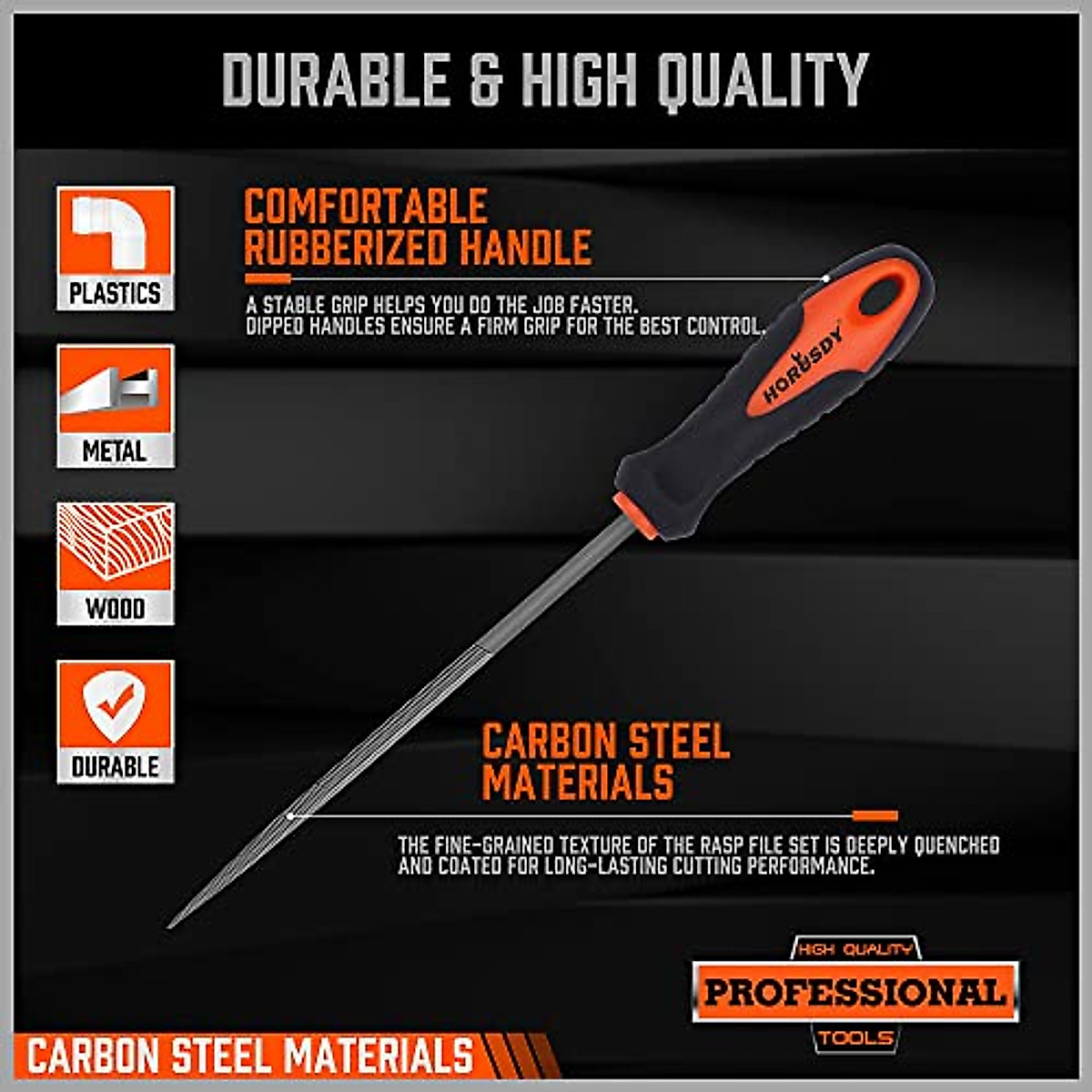 HORUSDY 6-Pieces Needle File Set, Hand Metal Files, Alloy Strength Steel Include Flat, Flat Warding, Square, Triangular, Round, and Half-Round File.