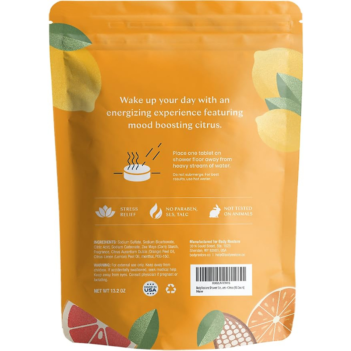 Body Restore Shower Steamers Aromatherapy 15 Pack - Relaxation Birthday Gifts for Women and Men, Travel Essentials, Stress Relief and Self Care - Citrus