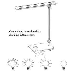 LEDwholesalers 3-level Dimmable Touch Switch Folding LED Desk Lamp 7 Watt, Pure White 2403WH