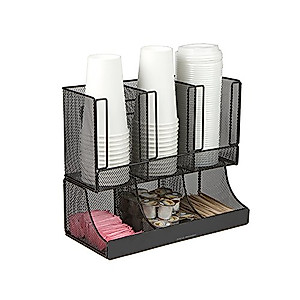 Mind Reader 6 Compartment Upright Breakroom Coffee Condiment and Cup Storage Organizer, Black Metal Mesh