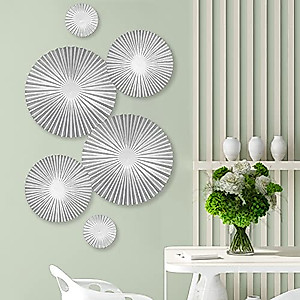6Pcs Sunburst Metal Wall Mount Art Decor for living room, Silver Modern Accent Large Sunburst Hanging Above Bed Decorations Sculpture, Circular Decorlives Combination Artwork for Home Office Bedroom Bathroom Kitchen