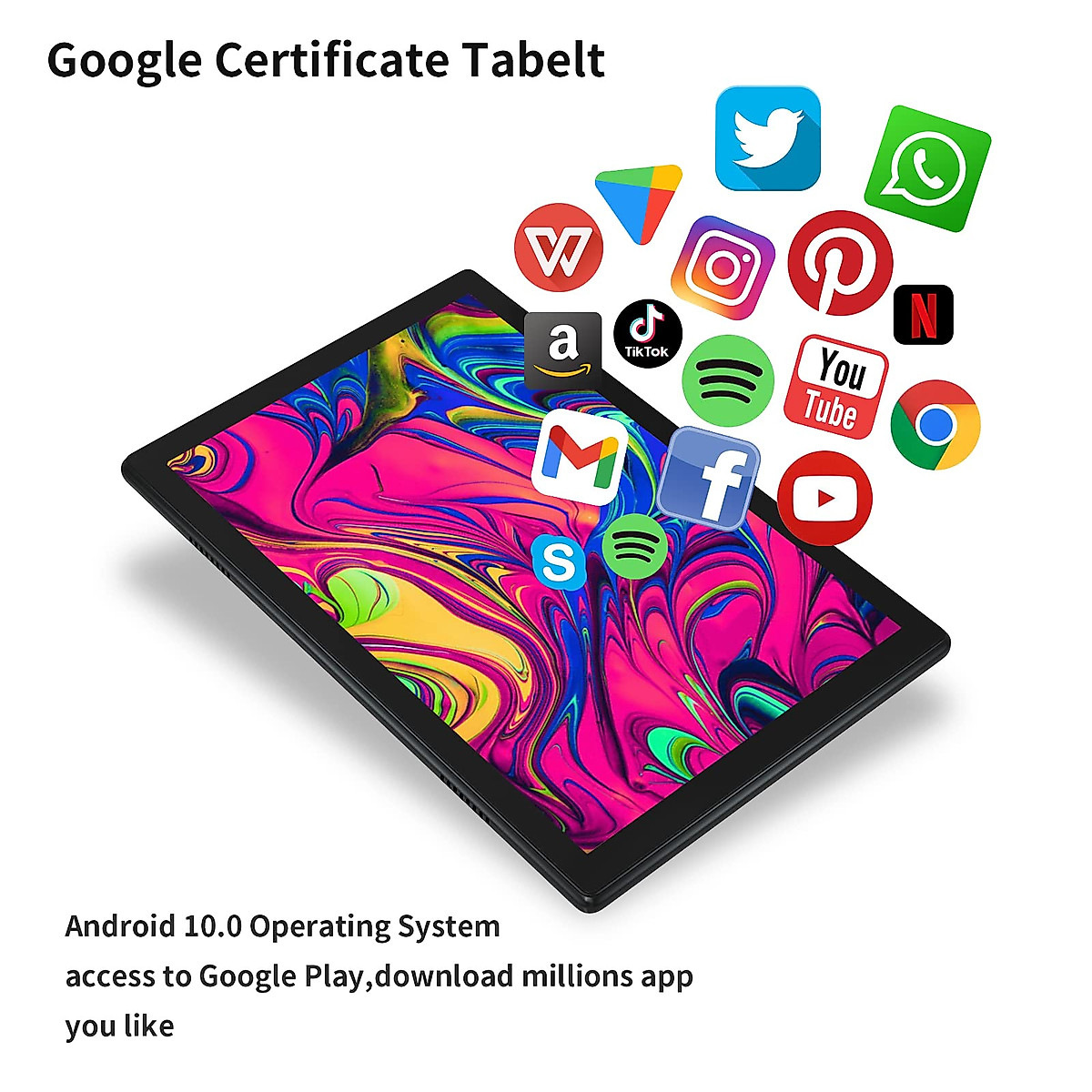 Tablet 10 Inch, Android 10.0 Tablets, Quad-Core 2GB RAM 32GB ROM, Expand Storage 128GB, 1280x800 IPS HD Touchscreen Display, 6000mAh Battery, Dual Cameras, WiFi Bluetooth Google Gaming Tablets(Black)