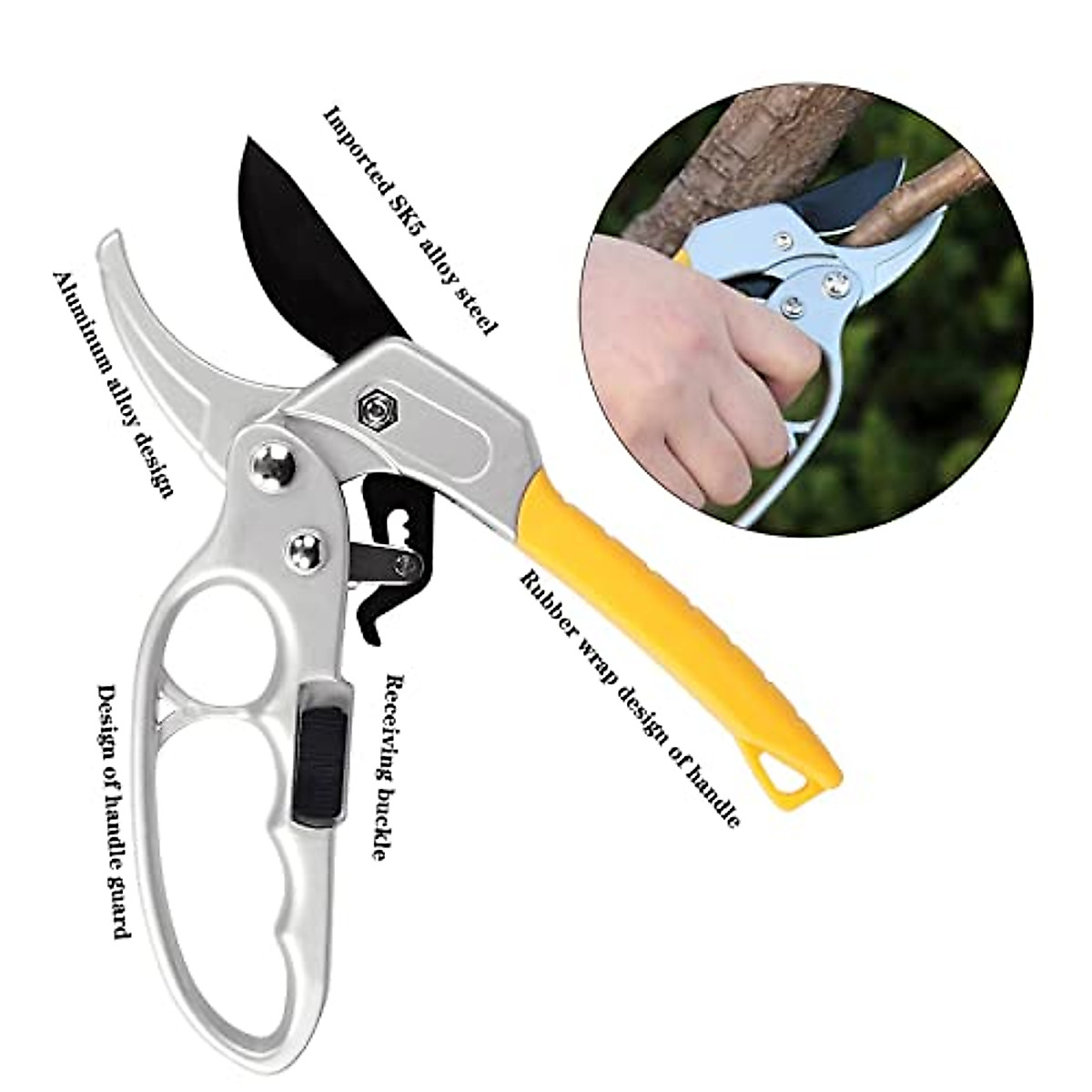 Pruning Scissors Garden Plant Clippers,Bonsai Trimming Rose Pruners Hand Tool Work 3 Times Easier,for Weak Hands, Gardening Gift for Any Occasion,Reinforced Design Handle Garden Shears