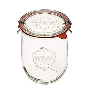 Weck Tulip Jar - Sour Dough Starter Jars for Sourdough - 1 x WECK 745 Large Clear Jar with Wide Mouth - 1 Liter Includes Glass Lid, rubber seal and steel clips