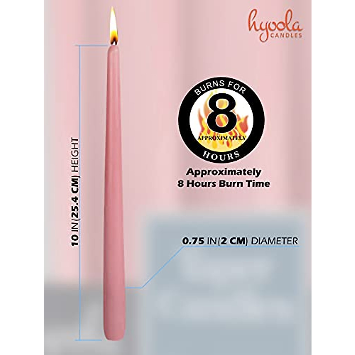 12 Pack Tall Taper Candles - 10 Inch Rose Pink Dripless, Unscented Dinner Candle - Paraffin Wax with Cotton Wicks - 8 Hour Burn Time