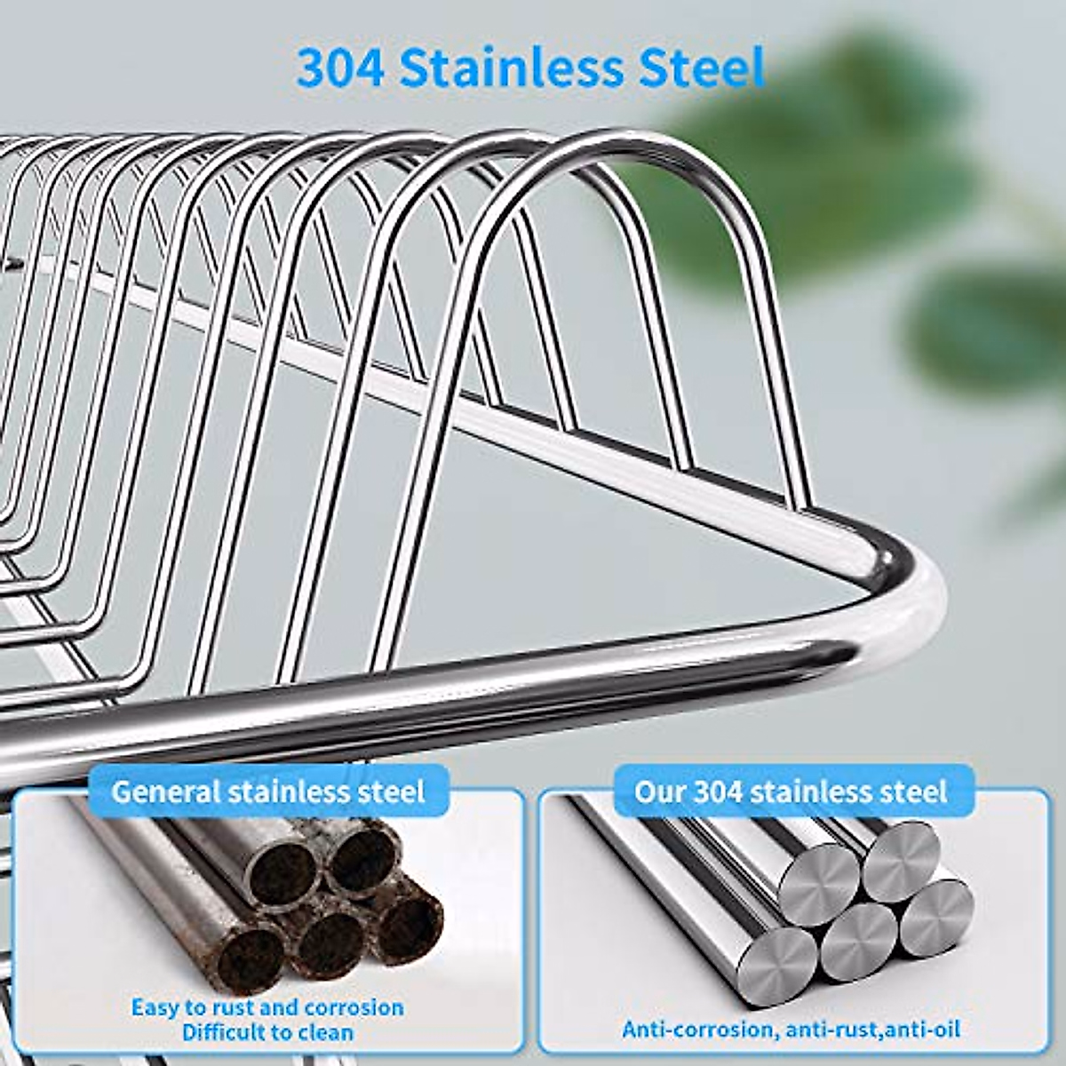 Ohuhu Dish Drying Rack with Drainboard, 2-Tier Stainless Steel Dish Racks with 360-Degree Swivel Spout & Utensil Holder, Large Dish Drainer for Kitchen Counter,27" x 13" x 13"