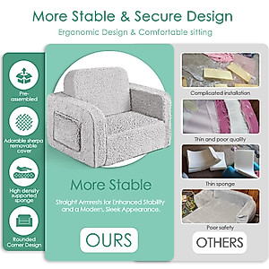 ACRABROS Kids Couch Toddler Chair: Sofa Bed Fold Out for Girls Boys Grey