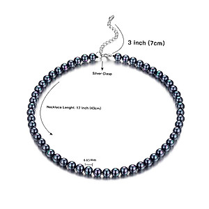 Beaded Strand Pearl Choker Necklace - Fashion Jewelry Birthday Gifts For Women(22-8mm Black)