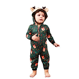 Nokpsedcb Family Christmas Pajamas Couples Kids Matching Lounge Sets Long Sleeve Hooded Deer Print Zipper Jumpsuit Sleepwear(Dad,L,A-Reindeer)