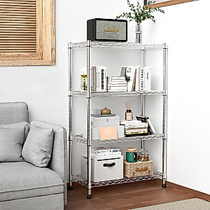 MZG Storage Shelving Steel Heavy Duty 4-Tier Utility Shelving Unit Steel Organizer Wire Rack for Home,Kitchen,Office,Chrome (13.7" D x 29.5" W x 47.2" H)