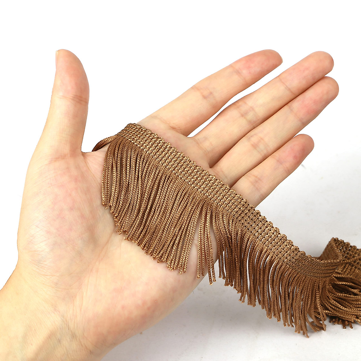 BEL AVENIR Lace Chainette Fringe Trim Polyester Tassel Trim with Hand Knitting for Home Accessories DIY Decoration (Coffee, 13.7 Yard x 2 Inches)