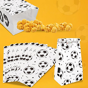 BLMHTWO 12 Pack Soccer Paper Bags Soccer Snack Bags with Stickers, Soccer Bags for Treats Soccer Gift Bags for Kids Party Favors Birthday Party Supplies