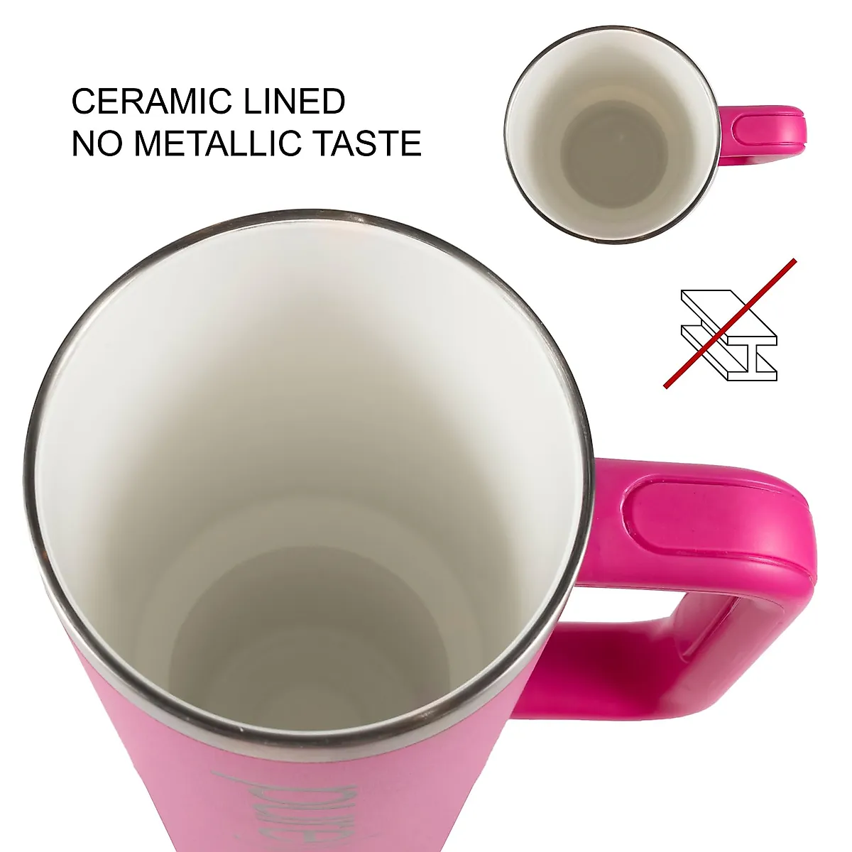 PURELY 40 oz Ceramic Lined Insulated Tumbler with Handle, Leak Resistant 2-way Lid and Straw, Ceramic Lined Travel Mug (Pink, 40oz)