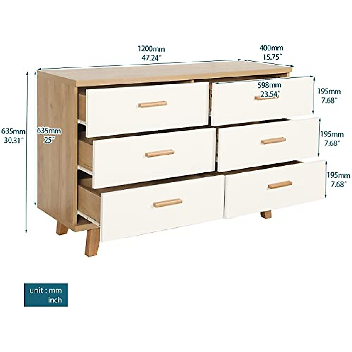 DMIDYLL Drawers Dresser Wood Nightstand for Bedroom, Living Room, Entryway, Nursery, Modern White Chest of Drawer, Storage Cabinet with Solid Wood Legs (6-Drawer)