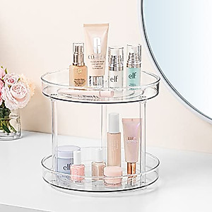 HBlife Lazy Susan Bathroom Organizer, 9.25 Inches 2 Tier Clear Turntable Organizer for Cabinet, Kitchen, Pantry, Countertop