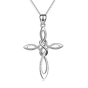 LUHE Cross Necklace Jewelry Sterling Silver Religious Irish Celtic Knot Cross Pendant Necklace Infinity Jewelry Christmas Gifts for Women Teen Girls 18"