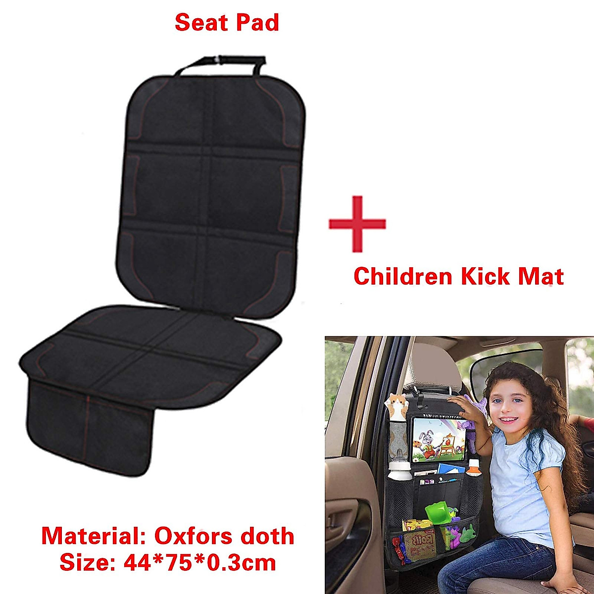 Car Seat Protector and Kick Mat Car Seat Organizer, Protects Car Upholstery from Seats, Storage Pockets, Baby Child Car Seat Protectors Rear Back Seat Organizer - 2Pack(Black)