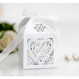 Elephant-package 25 Pcs Laser Cut Boxes (White), Bridal Shower Favor Boxes with Ribbon, Thank You Lace Candy Boxes, Party Favor, Wedding, Anniversary