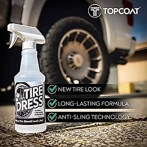TopCoat TireDress - Tire Dressing for a Long-Lasting Car Tire Shine - Anti-Sling Tire Shine Spray - Lasts Up to 3 Months - 16-Ounce Spray Bottle