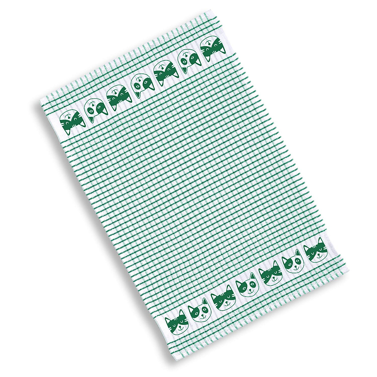 Cackleberry Home Cat Faces Terrycloth Kitchen Towels Windowpane Check Fabric, Set of 4 (Assorted)