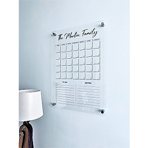 VERTICAL Acrylic Family Planner Wall Calendar - Personalized Dry Erase Board, Dry Erase Calendar, Monthly and Weekly Calendar, Transparent Calendar (14"x18", Standard Package)