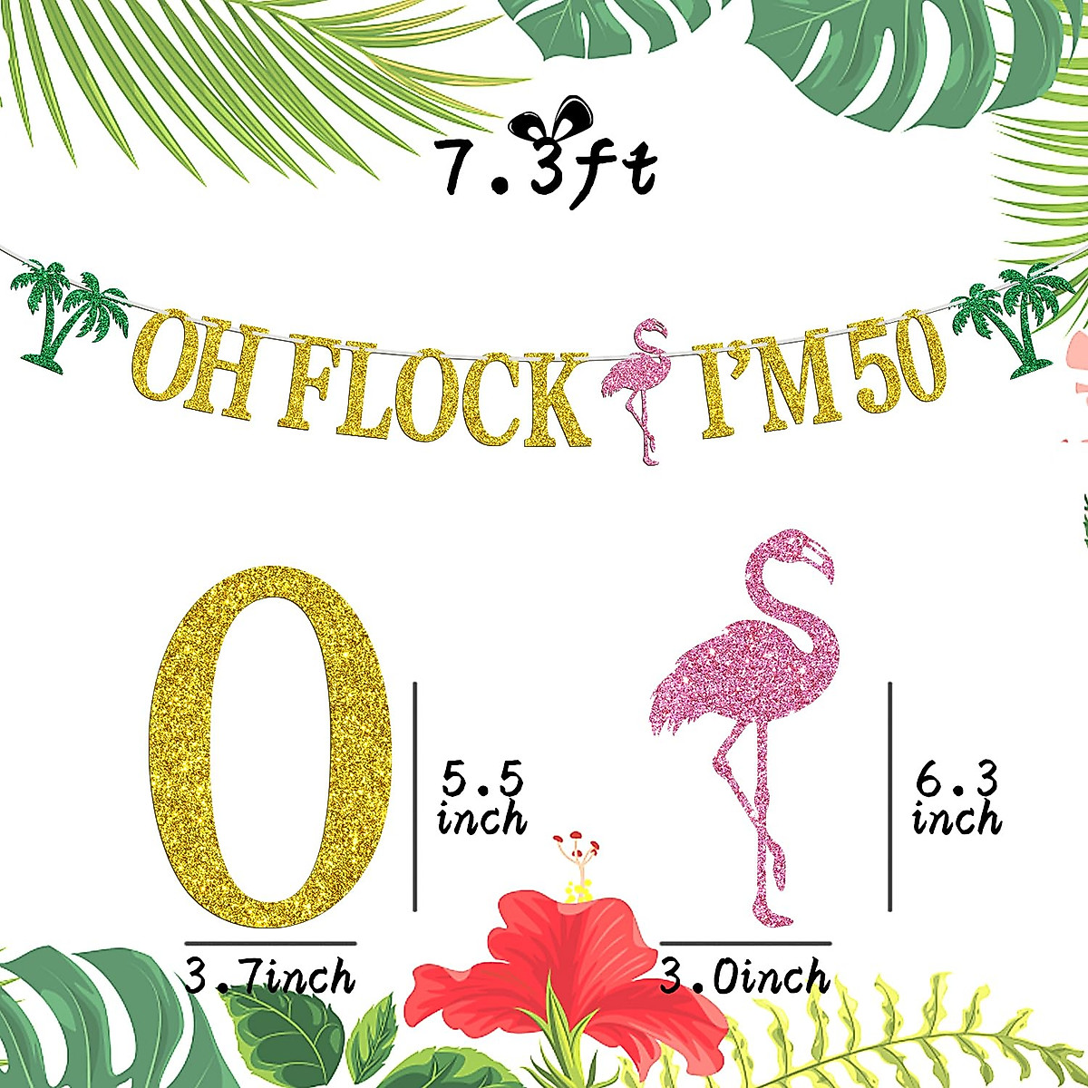 Oh Flock I'm 50 Banner, Glitter Happy 50th Birthday Anniversary Party Decorations, Pineapple Party Decor, Hawaiian Luau Tropical Aloha 50 Theme Party Photo Props