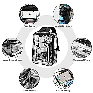 ANSUN Clear Backpack, Large Heavy Duty PVC Transparent Backpack for Kids and Adults, See Through With Reinforced Straps Backpack Clear Bookbag for School, Sports, Work, Travel, College, black